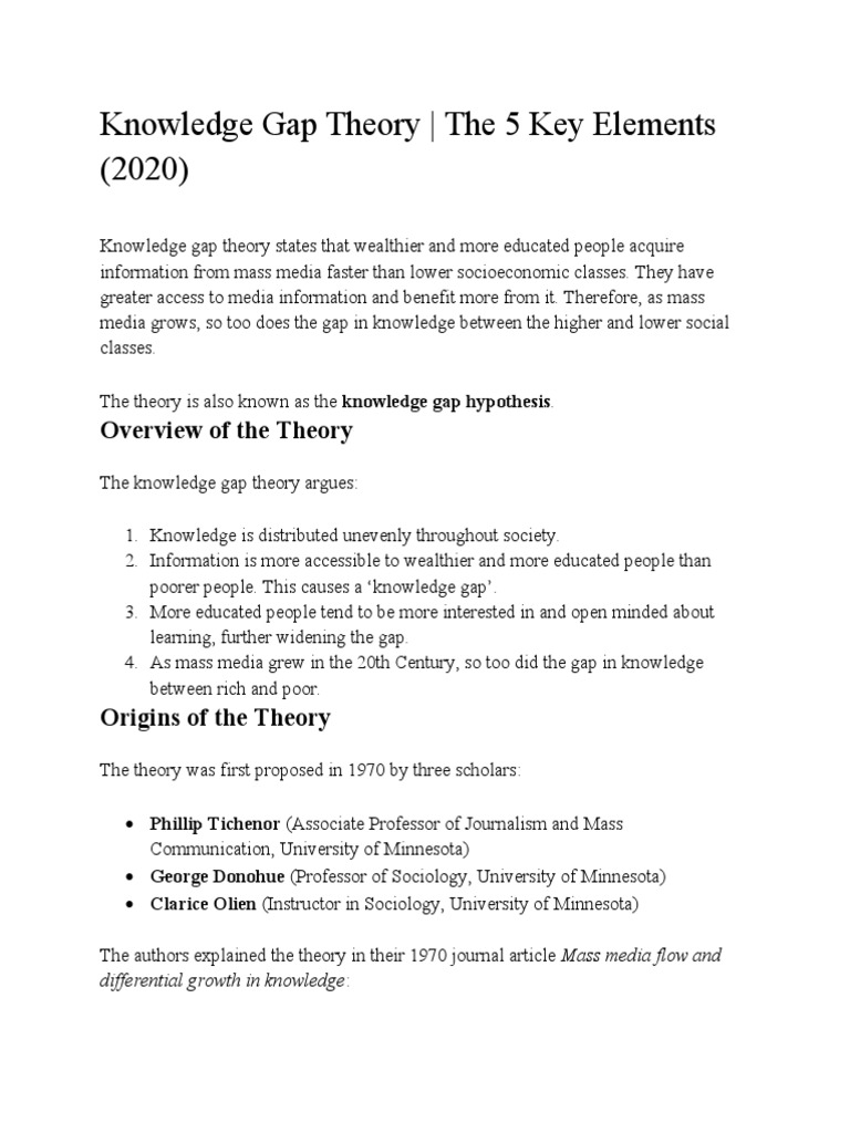 Knowledge Gap Theory - The 5 Key Elements (2020) | PDF | Mass Media | Cognition