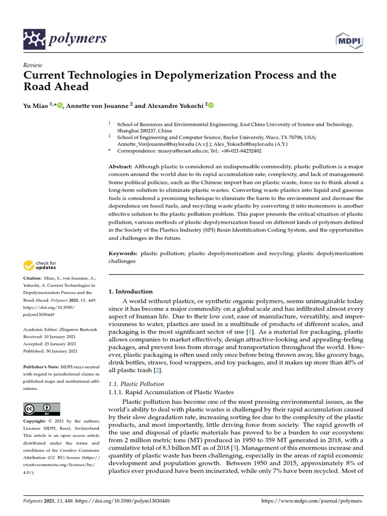 Polymers: Current Technologies in Depolymerization Process and The Road Ahead | PDF | Plastic ...