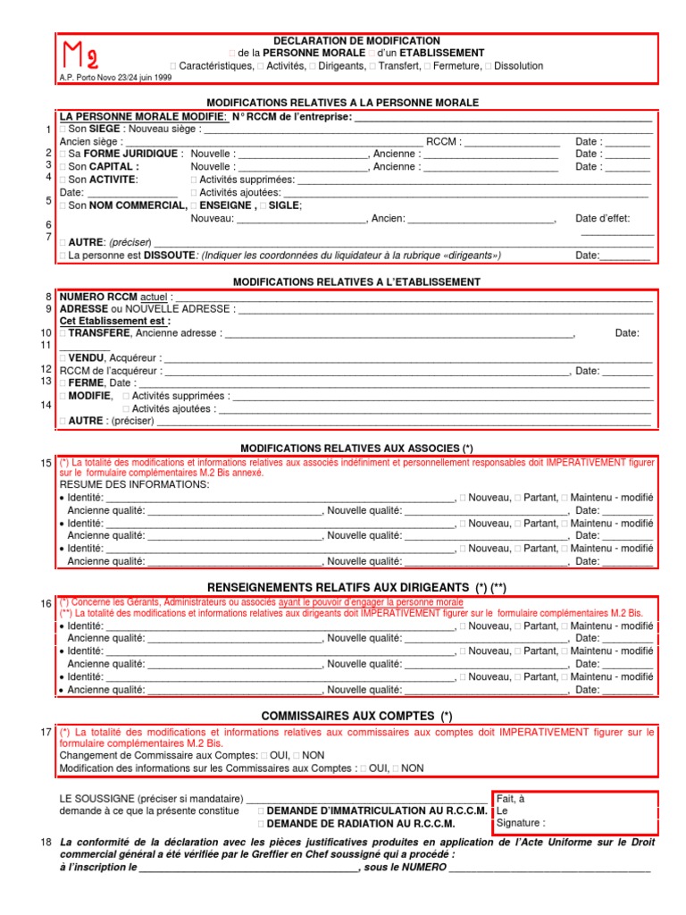 Ohada Formulaire M2 M2bis | PDF | Justice | Crime et violence