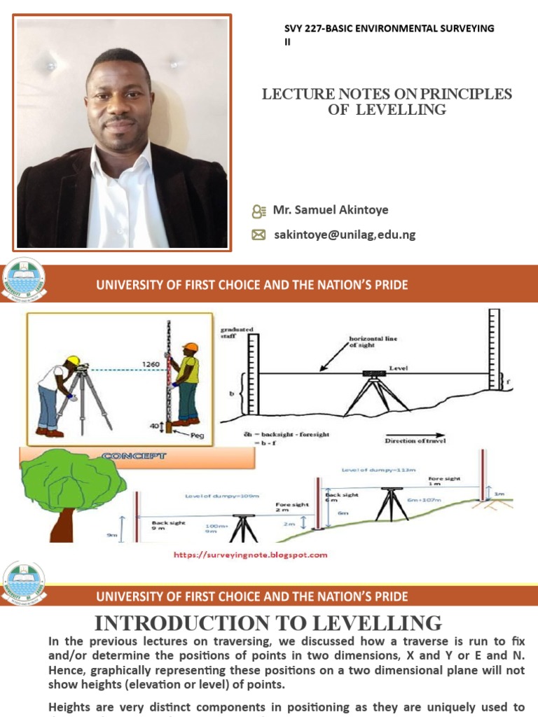 Lecture Notes On Principles of Levelling: Sakintoye@unilag, Edu - NG Mr ...