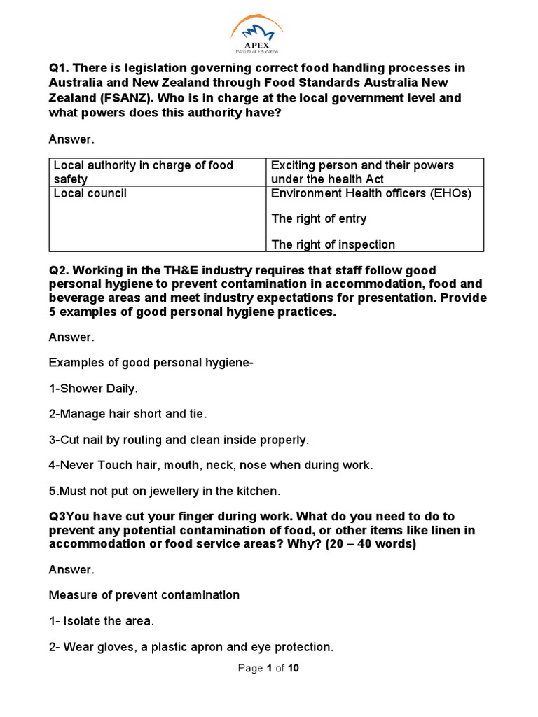 SITXFSA001 Use Hygienic Practices For Food Safety | PDF | Foods | Food ...