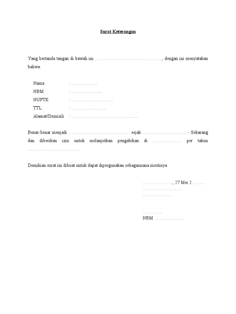 Surat Keterangan - Sampel | PDF