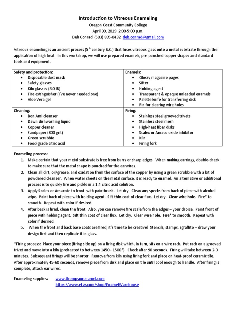 Introduction To Vitreous Enameling-Class Handout | PDF | Vitreous ...