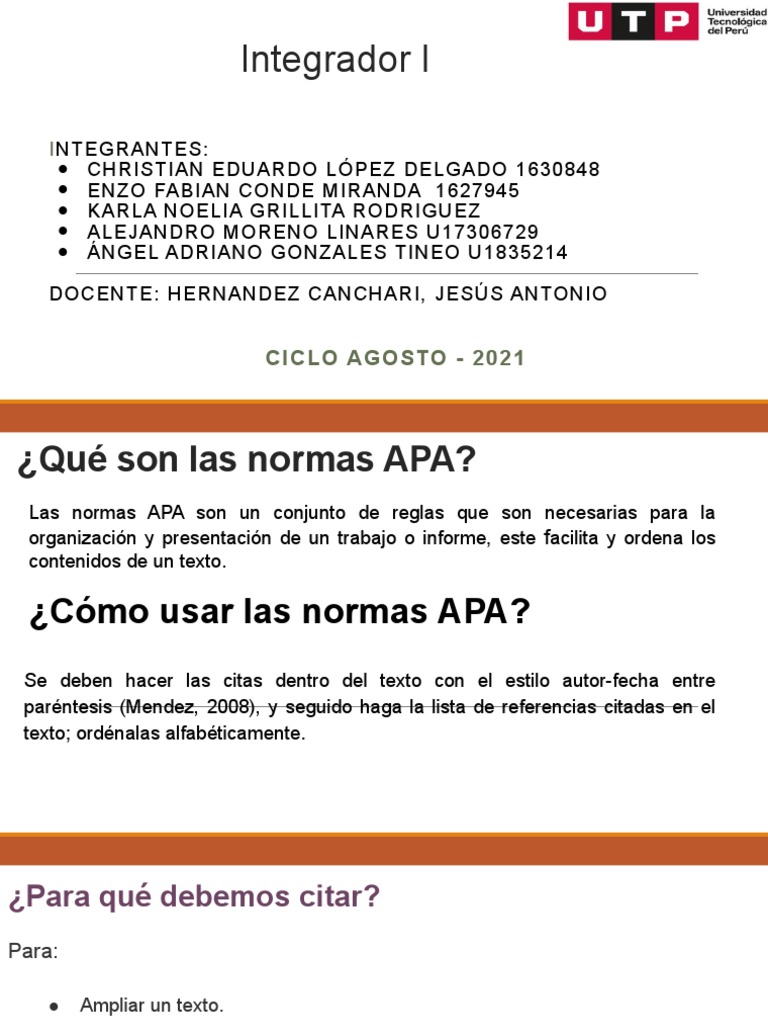 Normas APA - Integrador L | PDF | Estilo apa | Citación