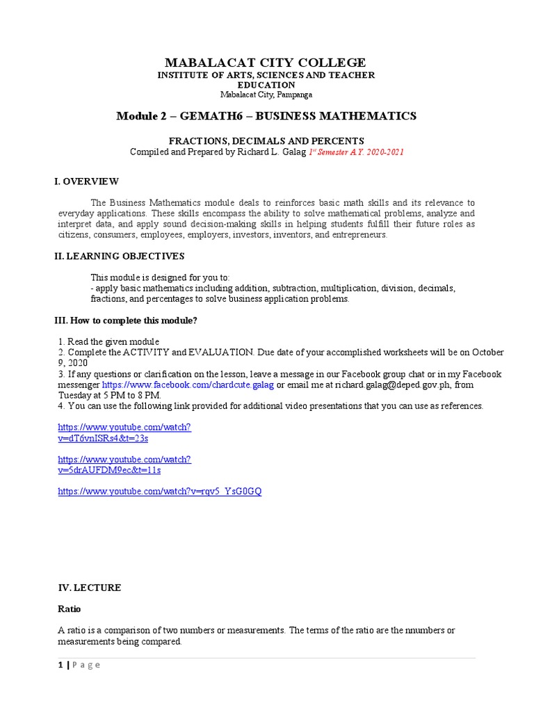 Module 2-Business Mathematics | PDF | Prices | Ratio