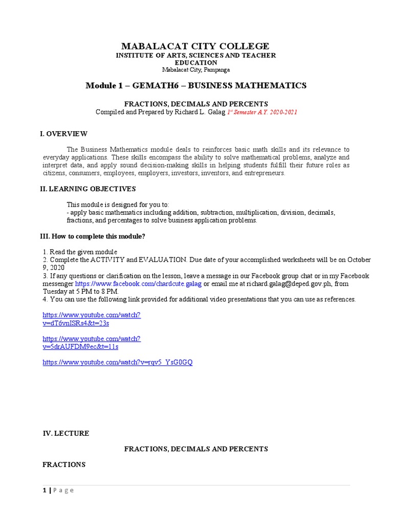 Business Math: Fractions & Decimals Guide | PDF | Decimal | Notation
