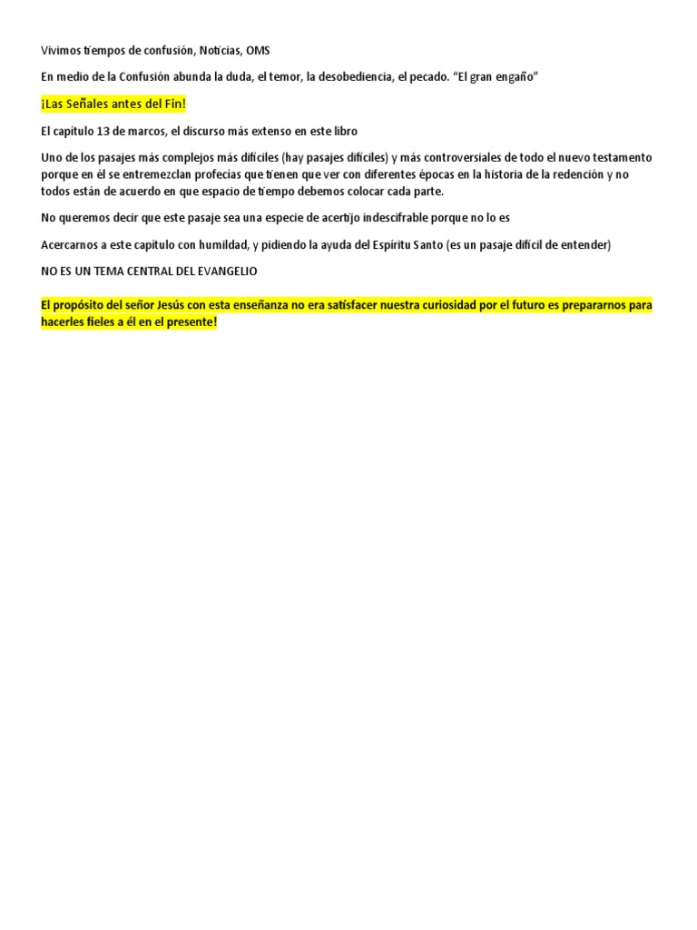 Señales antes del Fin: Estudio Bíblico | PDF
