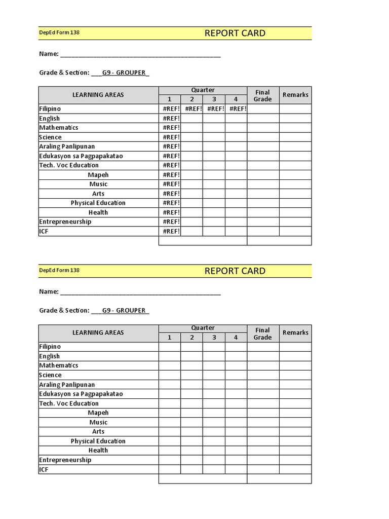 Report Card: Deped Form 138 | PDF | Social Sciences | Science