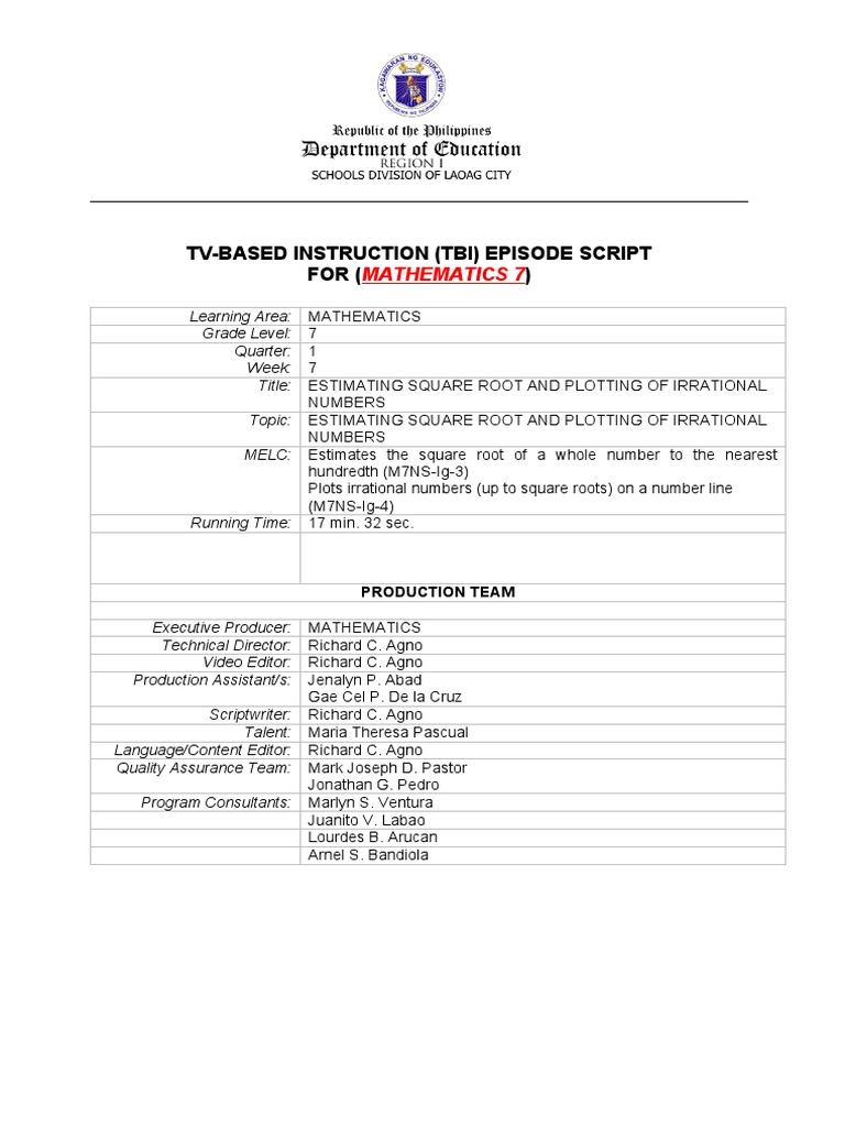 E TV Template q1 Wk7 Math7 (Approved) | PDF | Square Root | Numbers