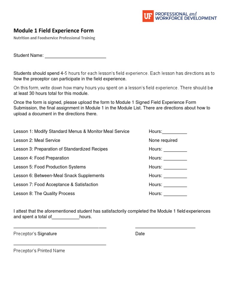 Module 1 Field Experience Form | PDF