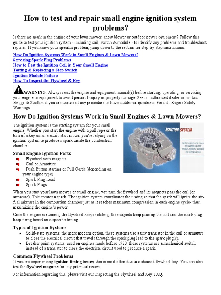 Small Engine Ignition Repair Guide | PDF | Ignition System | Internal ...