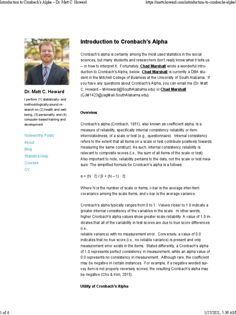 Cronbach's Alpha Guide | PDF | Cronbach's Alpha | Teaching Mathematics
