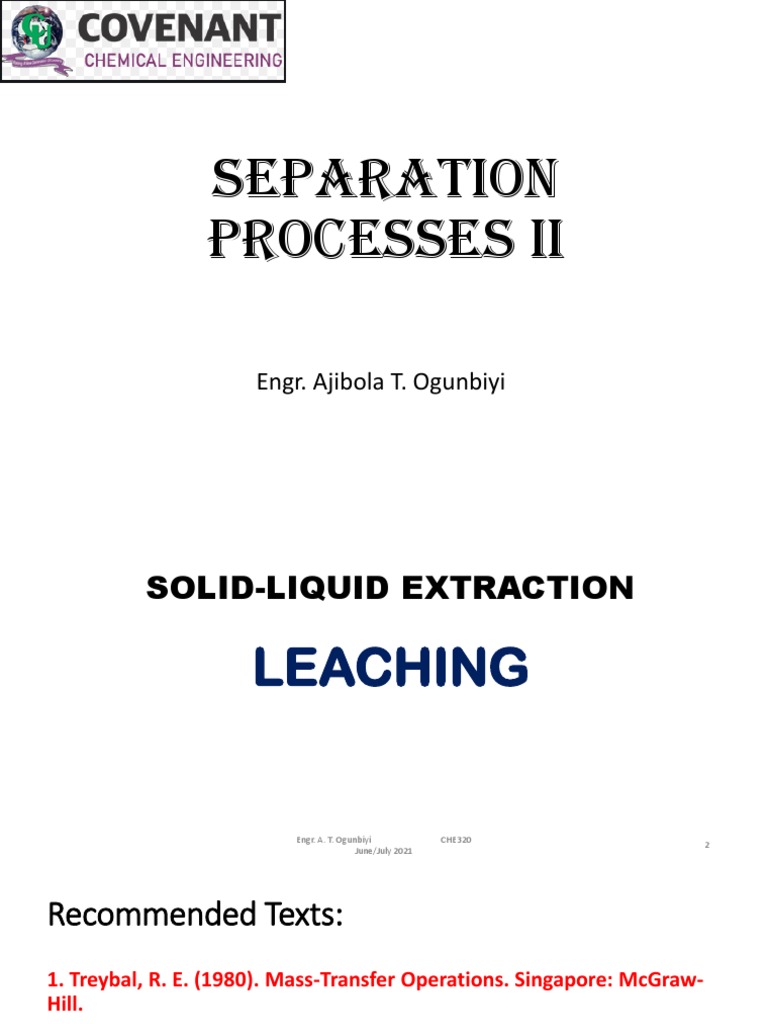 Week 5 - Solid-Liquid Extraction (Leaching) - Updated | PDF | Solution | Solubility