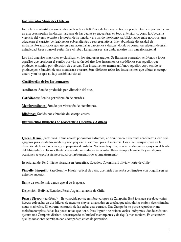 Instrumentos Tipicos Chilenos | PDF | Instrumentos musicales | Guitarras