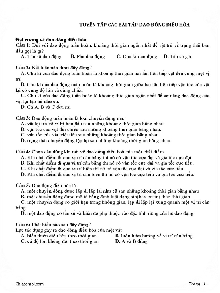 300 Bai Tap Dao Dong Dieu Hoa Co Dap Vat Ly 12 | PDF