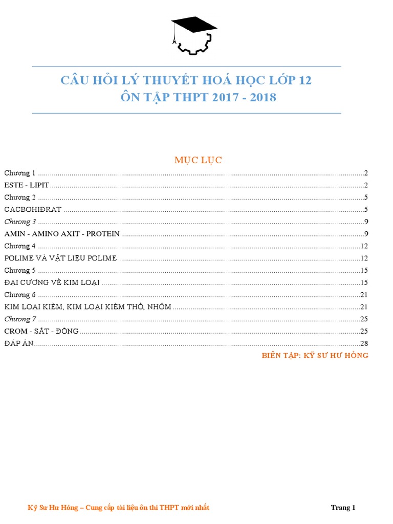 Cau Hoi Ly Thuyet Hoa Hoc 12 | PDF