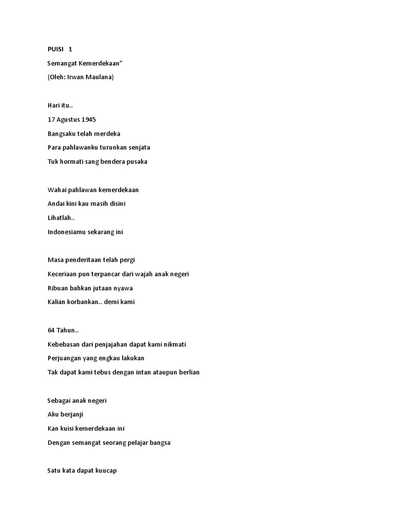 Puisi Semangat Kemerdekaan Indonesia | PDF | Politik | Perjalanan