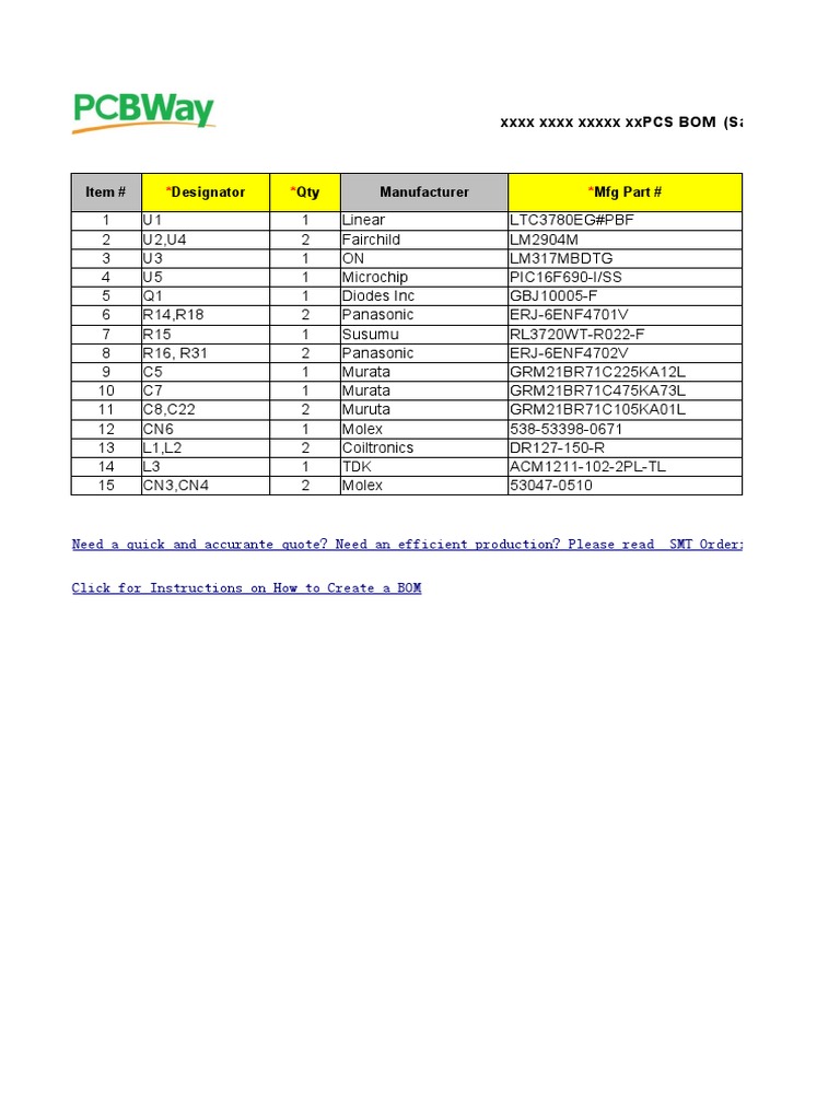 A Sample of PCBWay BOM | PDF | Electromagnetism | Electrical Equipment