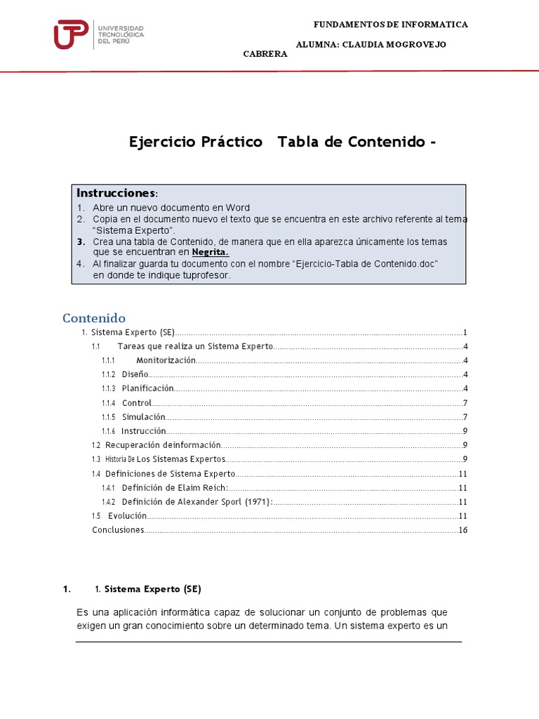 Ejercicio Tabla de Contenido | PDF | Informática | Cognición