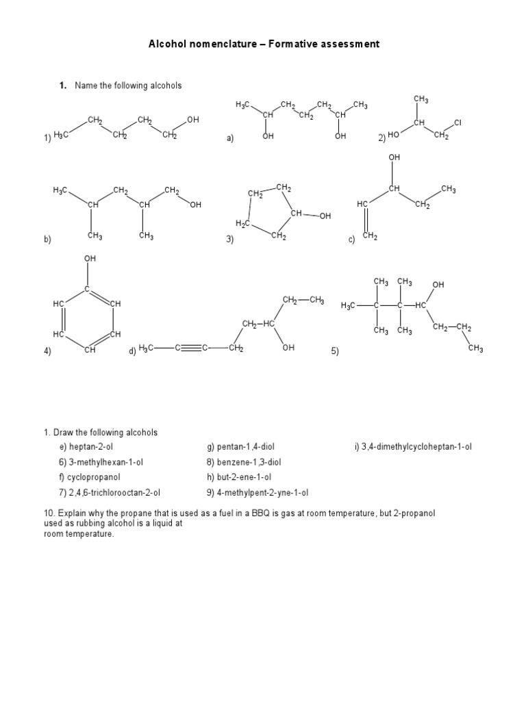 Alcohol Nomenclature - Summative Assessment | PDF | Chemistry ...