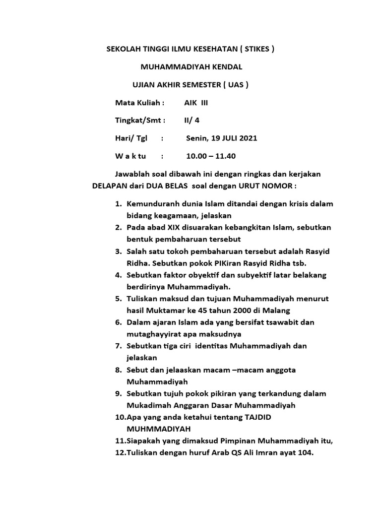 Uas Aik III 2021 XXXX | PDF