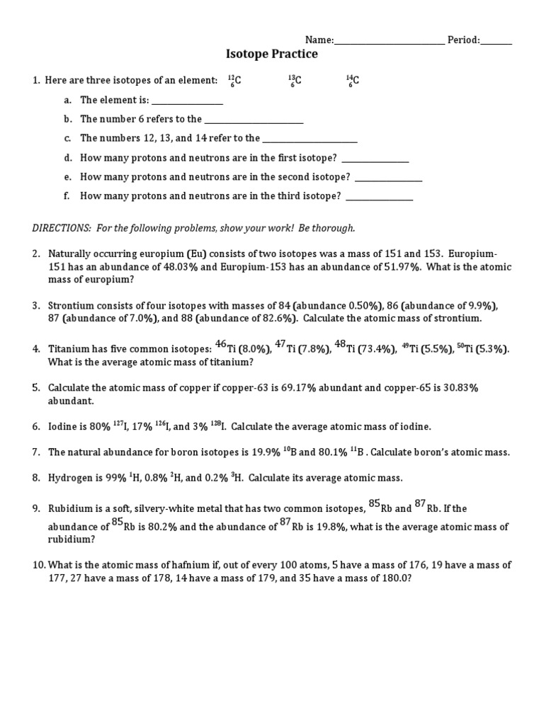 Atomic Mass - Isotopes - Problem Solving 2 - 6th PDF | PDF
