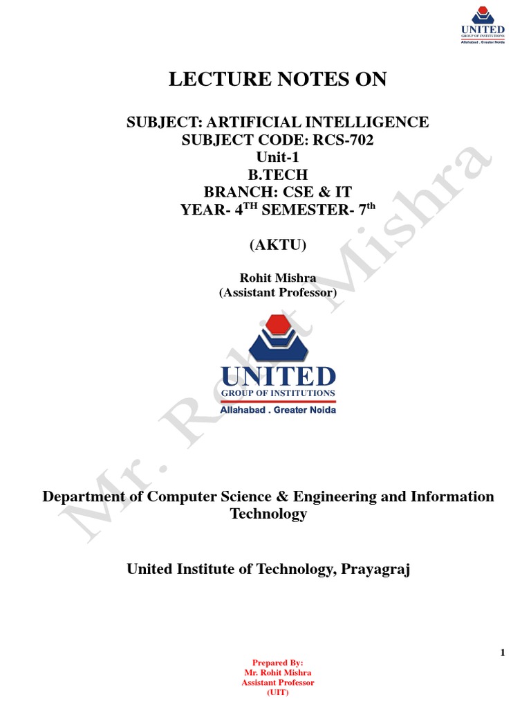 AI Unit 1 Notes | PDF | Computer Vision | Artificial Intelligence