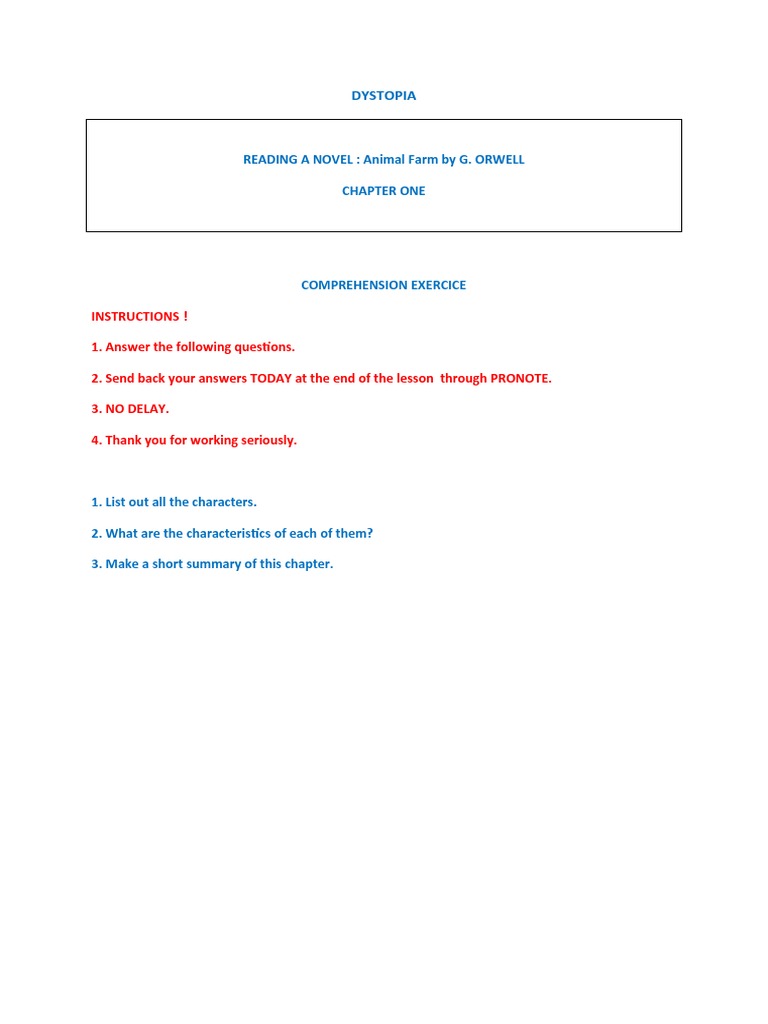 Animal Farm Chapter One Questions | PDF | Foreign Language Studies