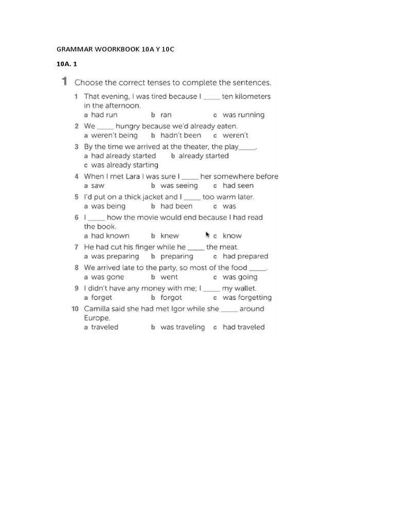Grammar Exercises From Workbook, Unit 10A and 10 C | PDF
