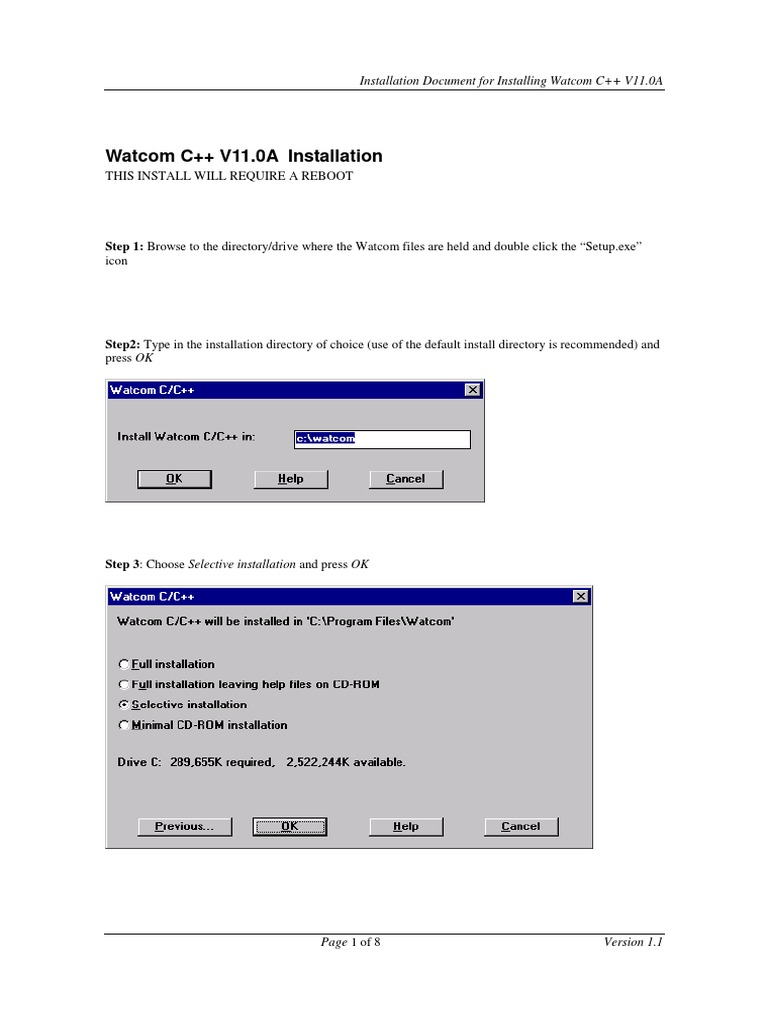 Watcom C++ V11.0A Installation: This Install Will Require A Reboot ...