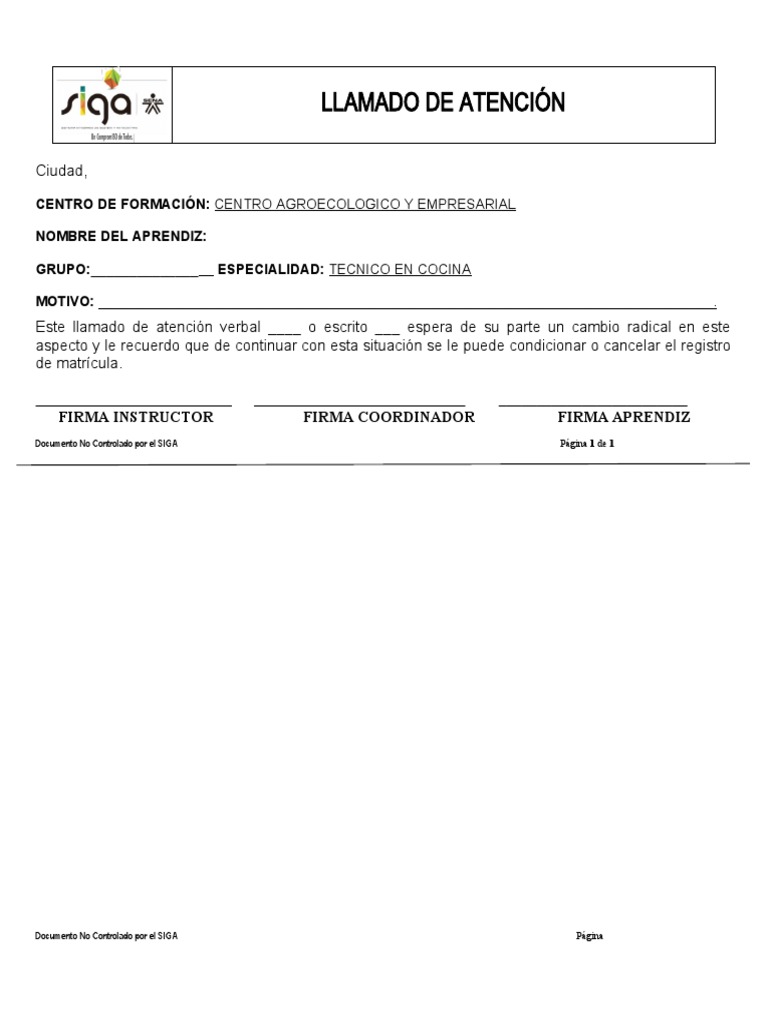 Ejemplo De Llamado De Atencion Laboral