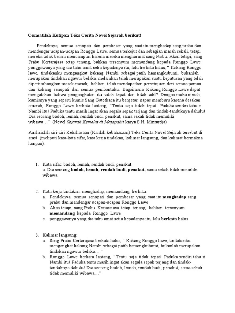 Soal Esai, Cermatilah Kutipan Teks Cerita Sejarah Berikut | PDF