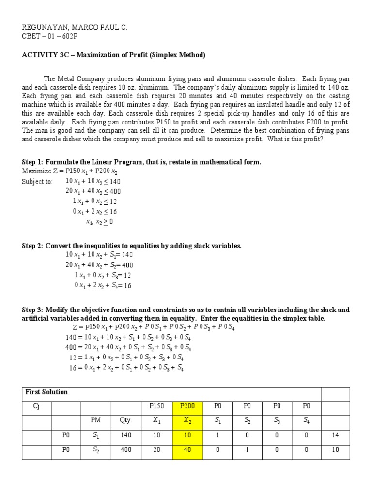 Regunayan, Marco Paul - Activity 3C | PDF | Linear Programming | Mathematics