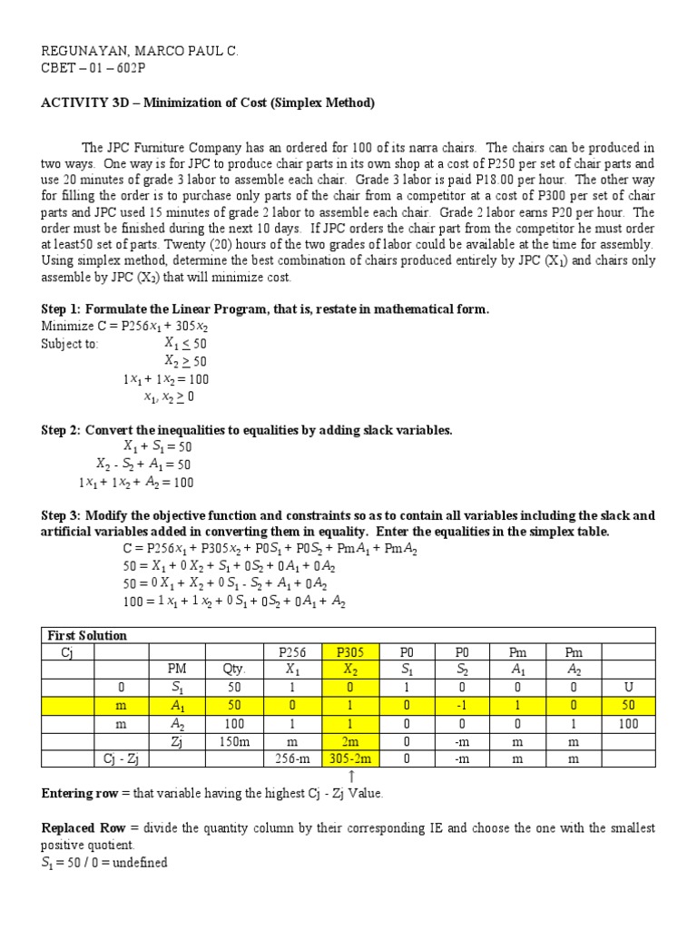 Regunayan, Marco Paul - Activity 3D | PDF | Linear Programming | Analysis