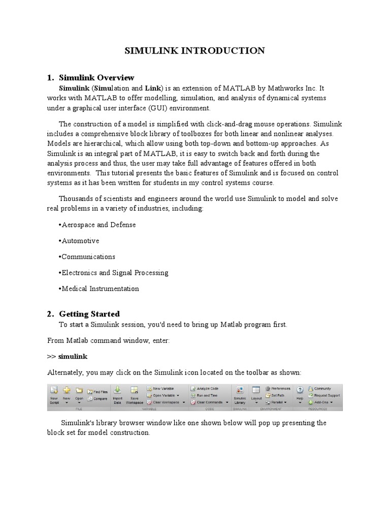 Simulink Introduction | PDF | Matlab | Parameter (Computer Programming) Simulink Introduction | PDF | Matlab | Parameter (Computer Programming)