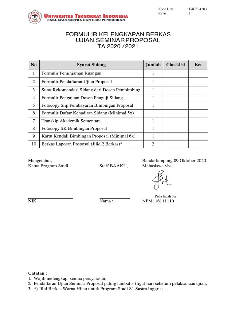 Formulir Syarat Sidang Proposal-FSIP | PDF