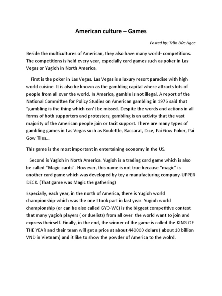 American culture - Games: Posted by: Trần Đức Ngọc | PDF | Gambling ...