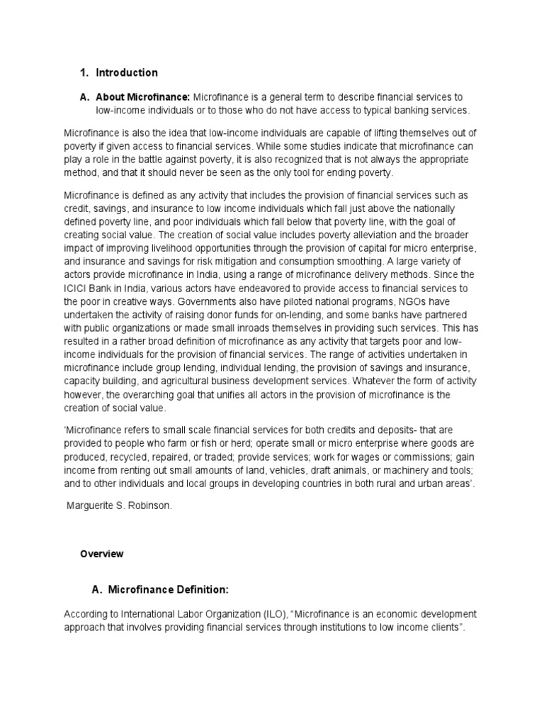 An Overview of Microfinance: Definitions, Role, Activities, and Target ...