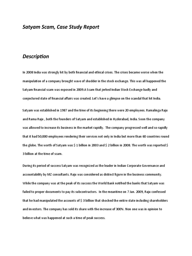 Satyam Scam, Case Study Report | PDF | Pricewaterhouse Coopers | Audit