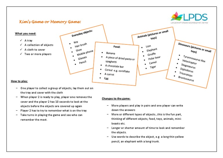 Kim's Game or Memory Game:: What You Need | PDF