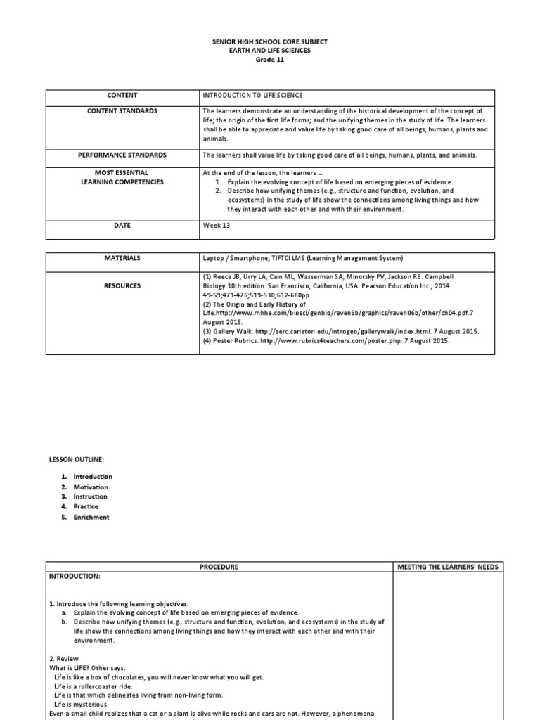 Grade 11 Earth and Life Science Overview | PDF | Abiogenesis | Life