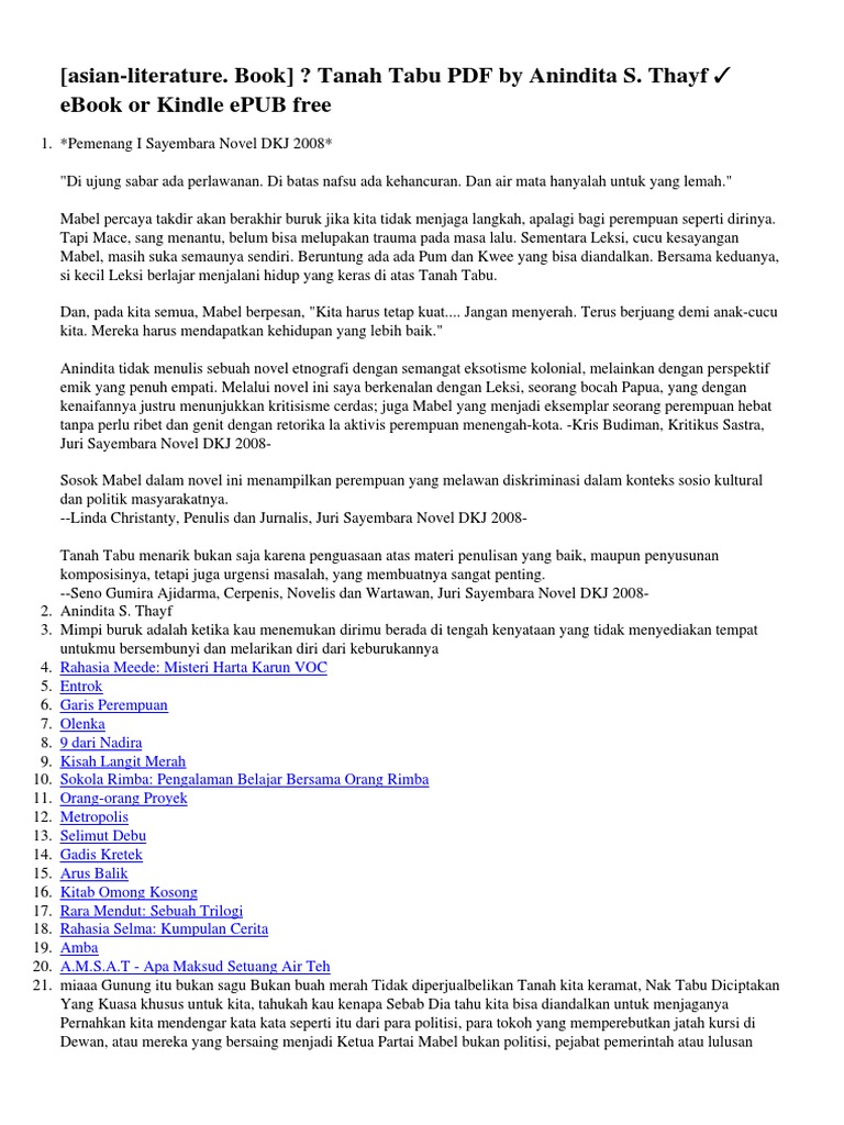 Asian Literature Book Tanah Tabu PDF S | PDF