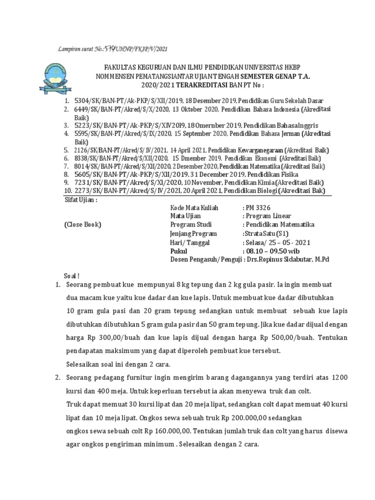 Soal Uts Genap Program Linier | PDF