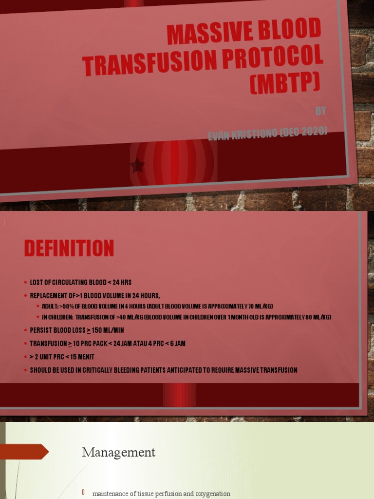 Massive Blood Transfusion Protocol Guide | PDF | Bleeding | Blood
