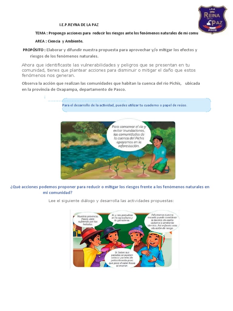 Propongo Acciones para Reducir Los Riesgos Ante Los Fenomenos Naturales de Mi Comunidad | PDF ...