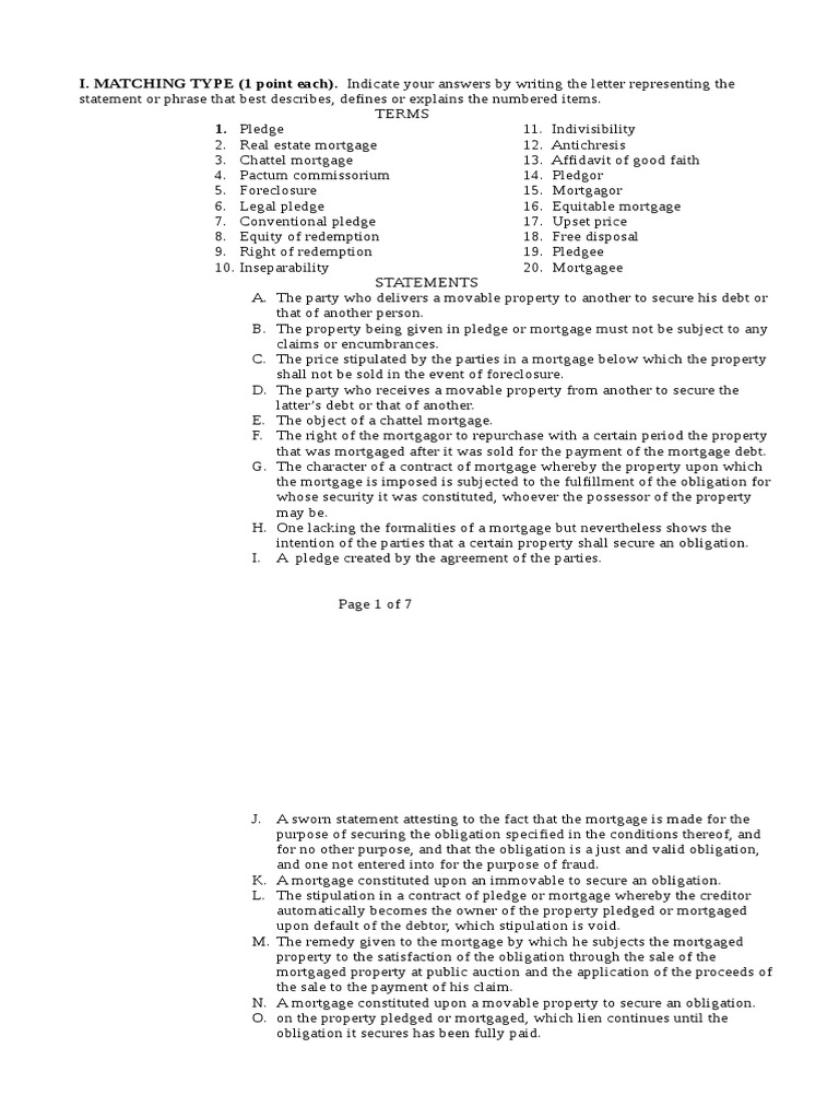 I. MATCHING TYPE (1 Point Each) - Indicate Your Answers by Writing The ...