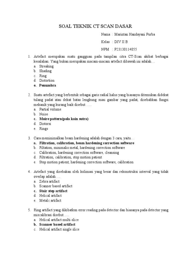 SOAL TEKNIK CT SCAN DASAR Bu Mayarani | PDF