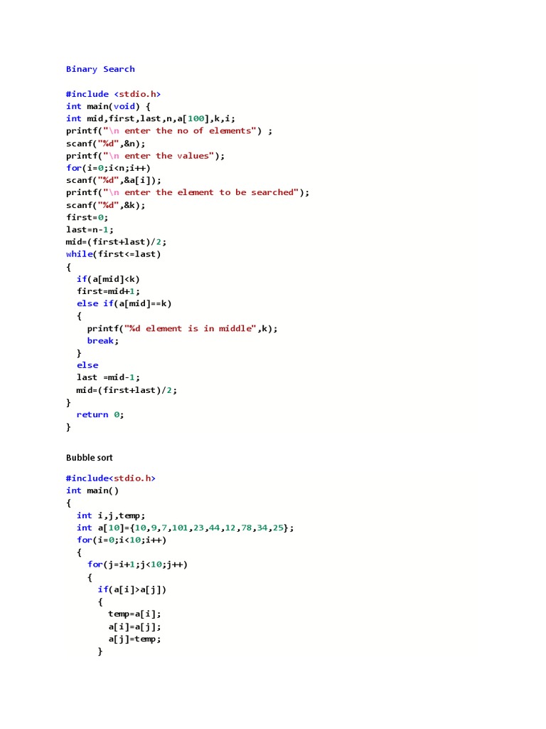 C Programming: Search & Sort | PDF