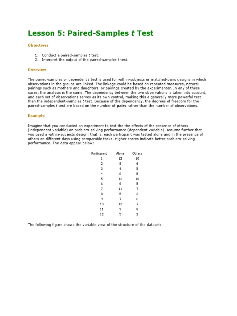 Lesson 5 SPSS Paired Sample T Test | PDF | Student's T Test | Spss