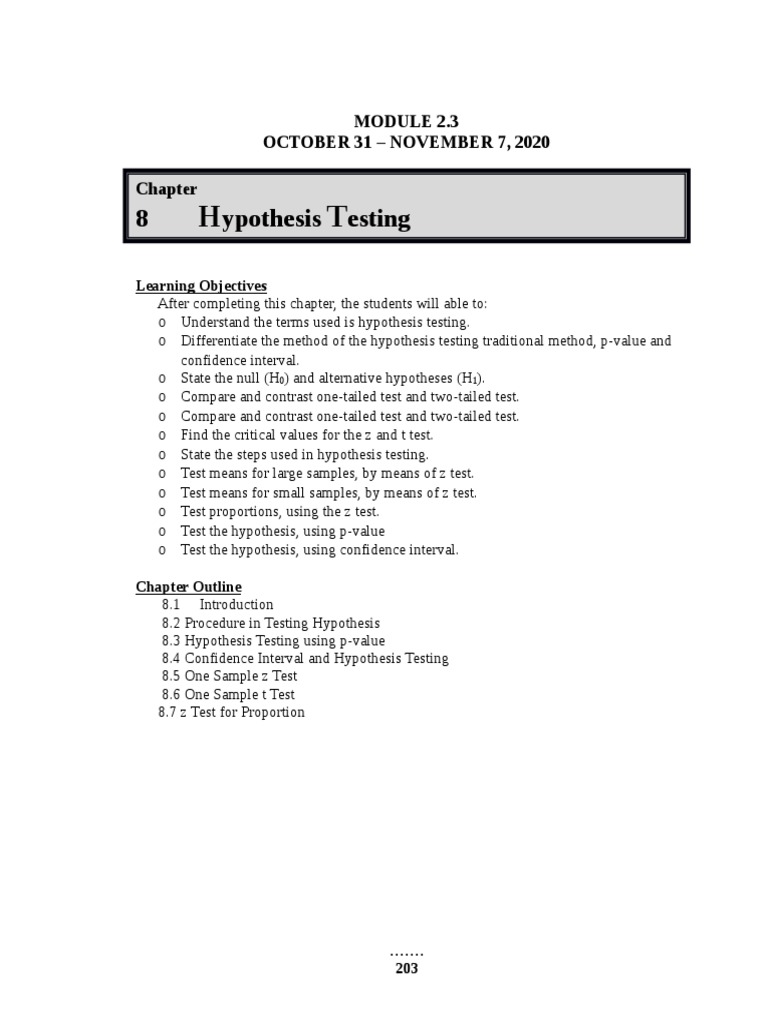 Math 121 Chapter 8 Hypothesis Testing Download Free Pdf P Value Statistical Hypothesis Testing